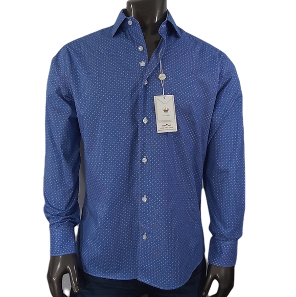 Bertigo | Shirts | Bertigo Blue White Polka Dots Button Down | Poshmark